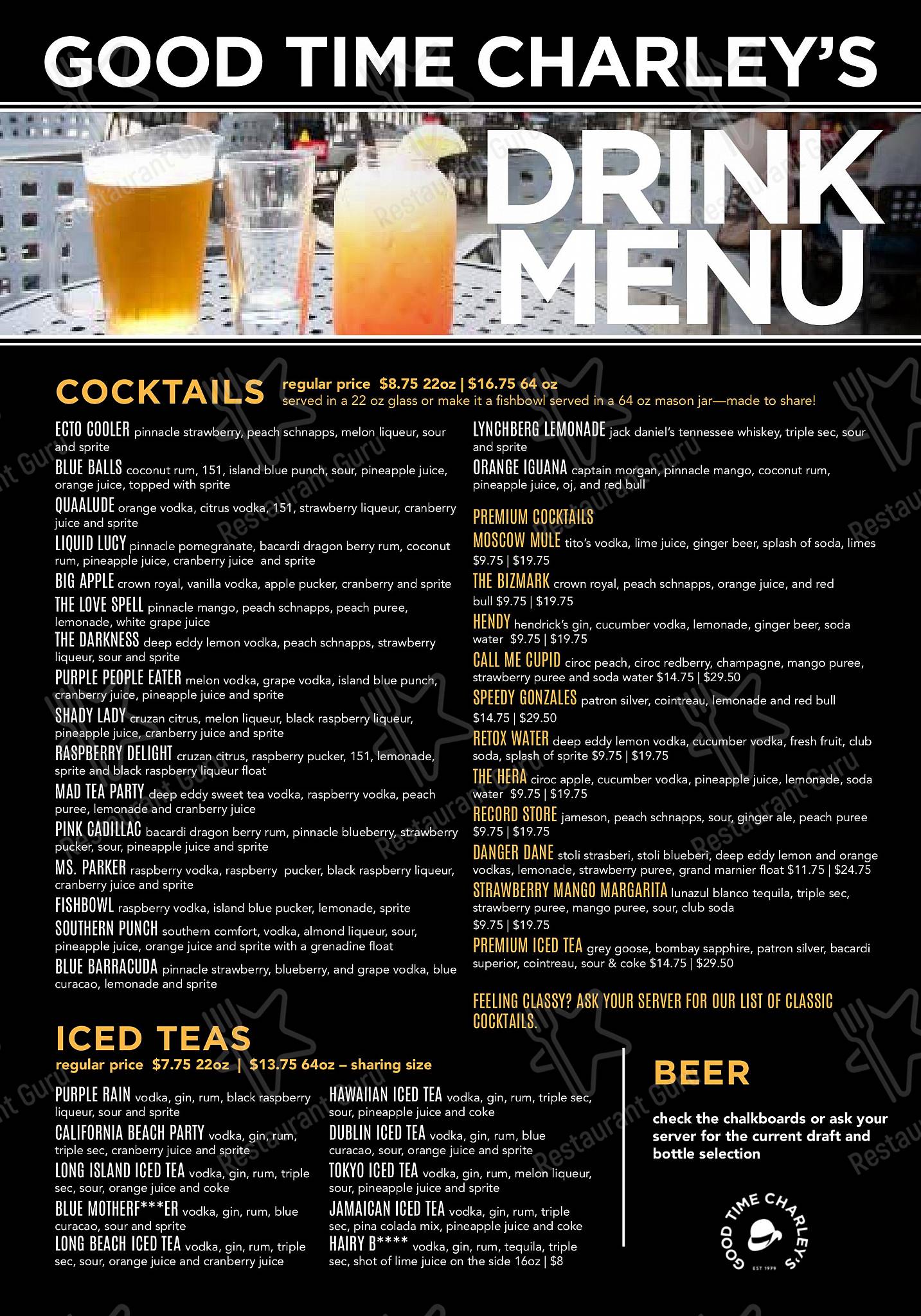 Menu at Good Time Charley's pub & bar, Ann Arbor