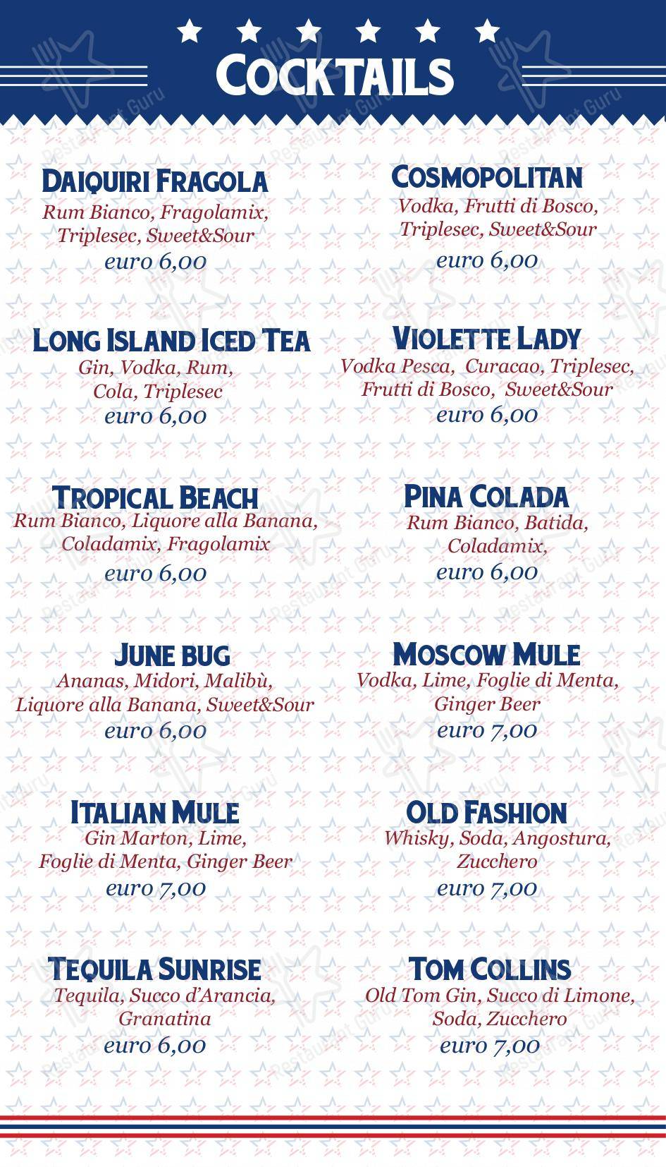 Menu da PinUp Pub, Volpago del Montello