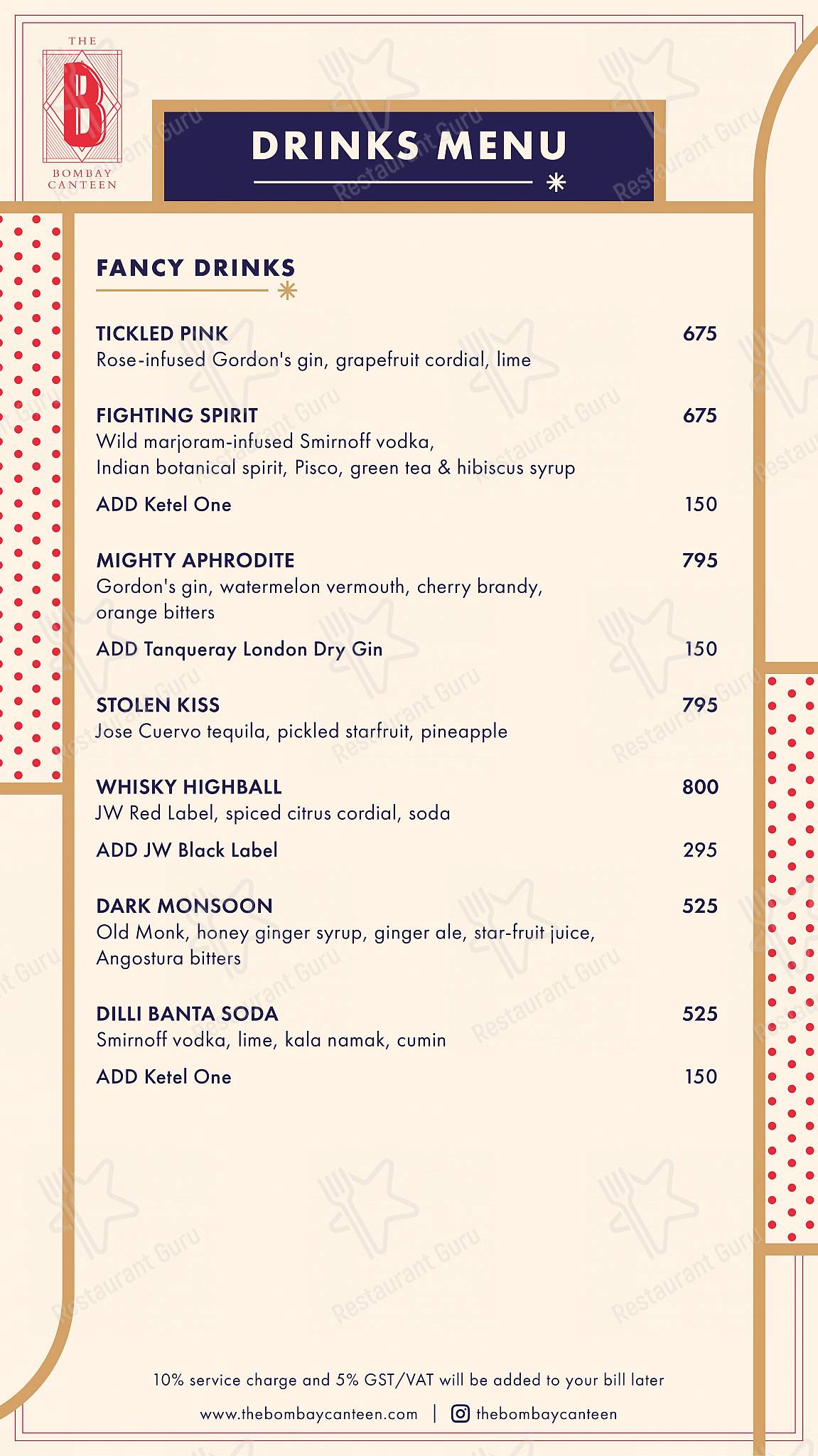 Menu at The Bombay Canteen, Mumbai