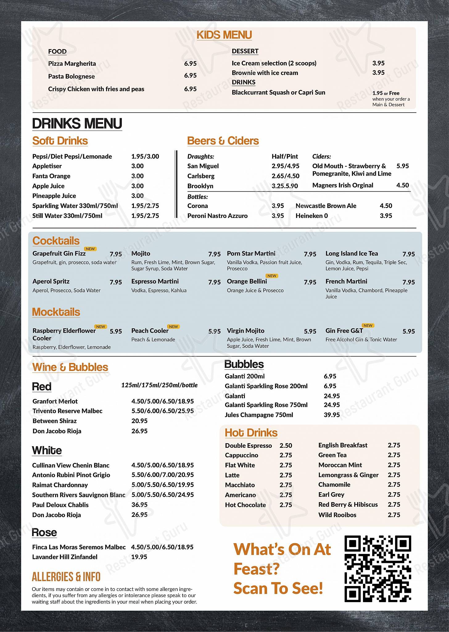 Menu at feast - Restaurant Rooftop Bar, Grays