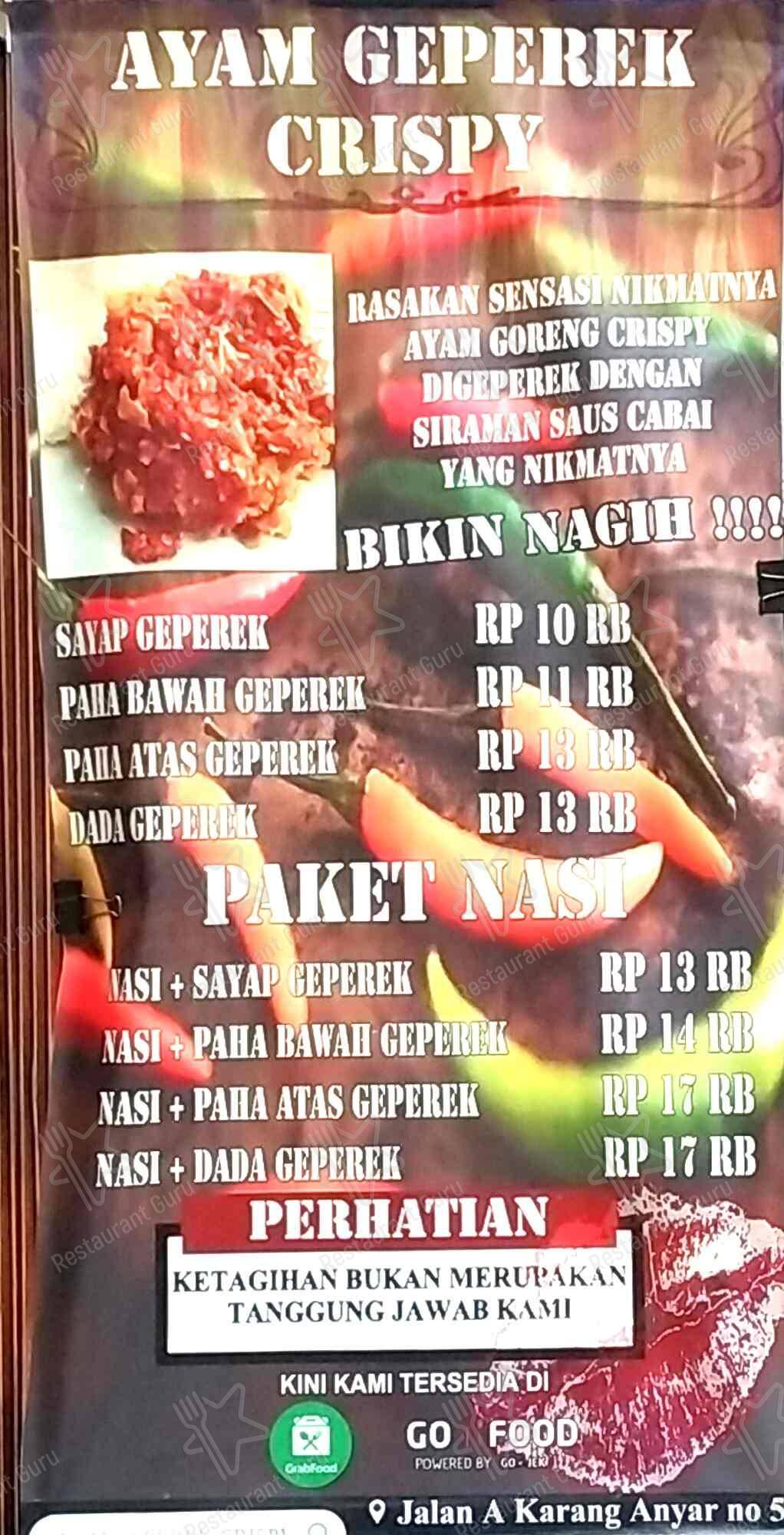 Menu at Ayam Goreng Crispy, Jakarta