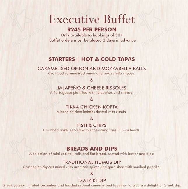 Menu at Barnyard Theatre, Randburg