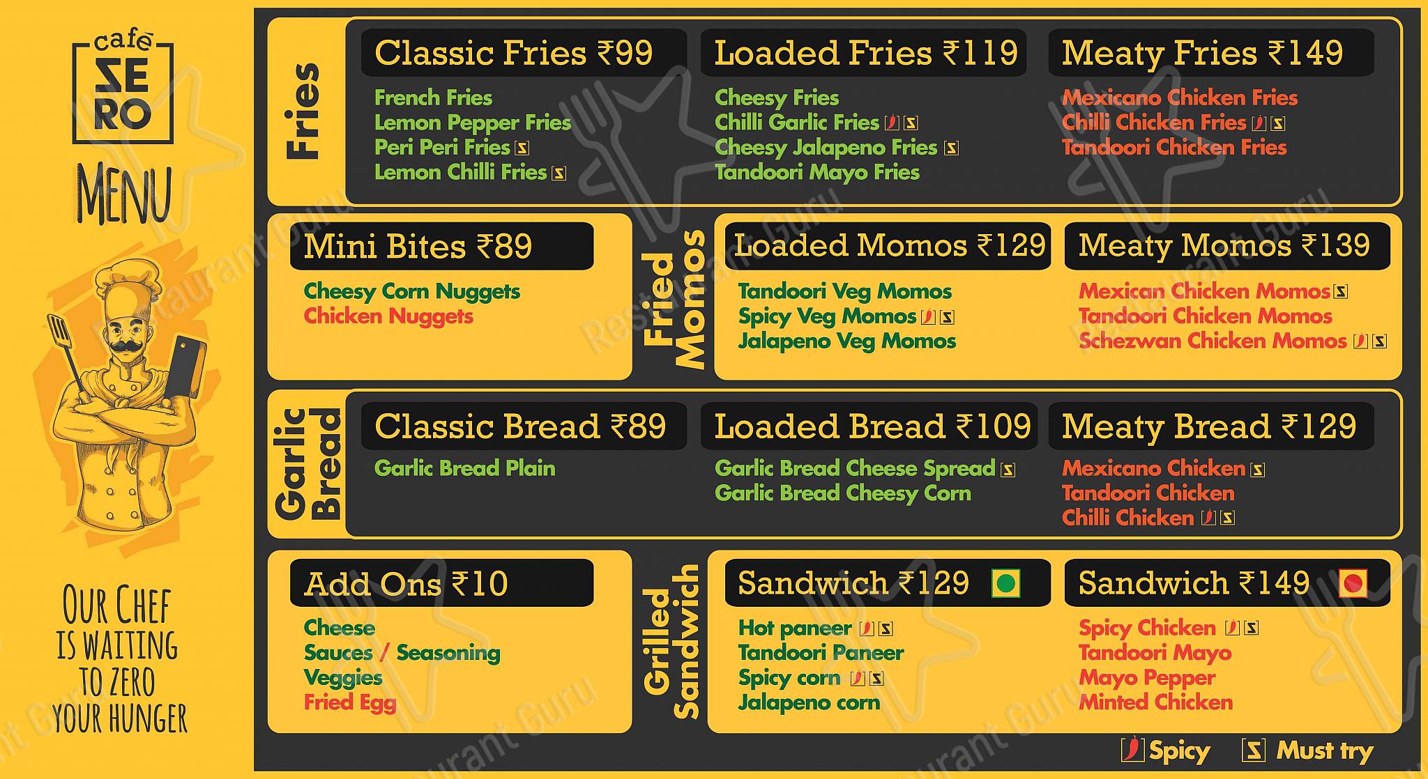 Menu at Cafe Zero, Chennai