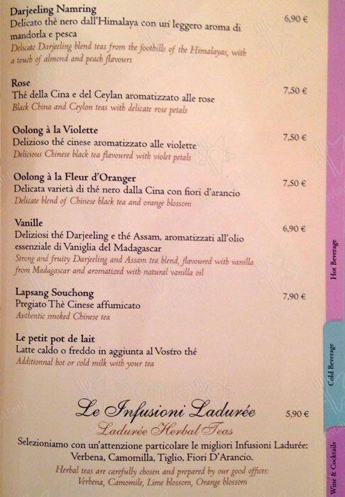 Speisekarte von Ladurée nachtisch, ROM, Via Borgognona