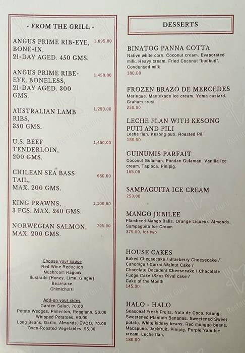Menu at Ilustrado Restaurant, Manila, two-way