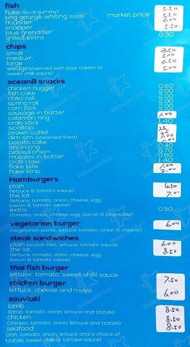 Menu at Ocean Eight Fish And Chips restaurant, Blackburn North
