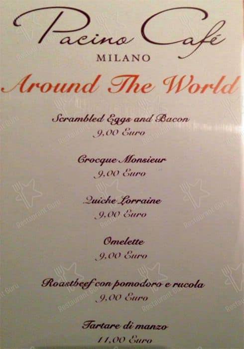 Menu da Pacino Cafè pub & bar, Milano