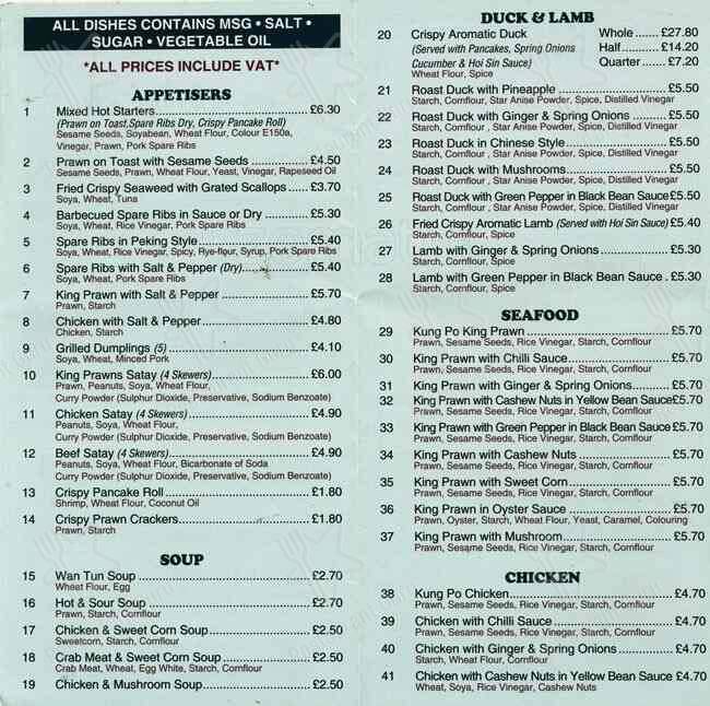 Menu at Peking Garden restaurant, Croydon, 822 Wickham Rd