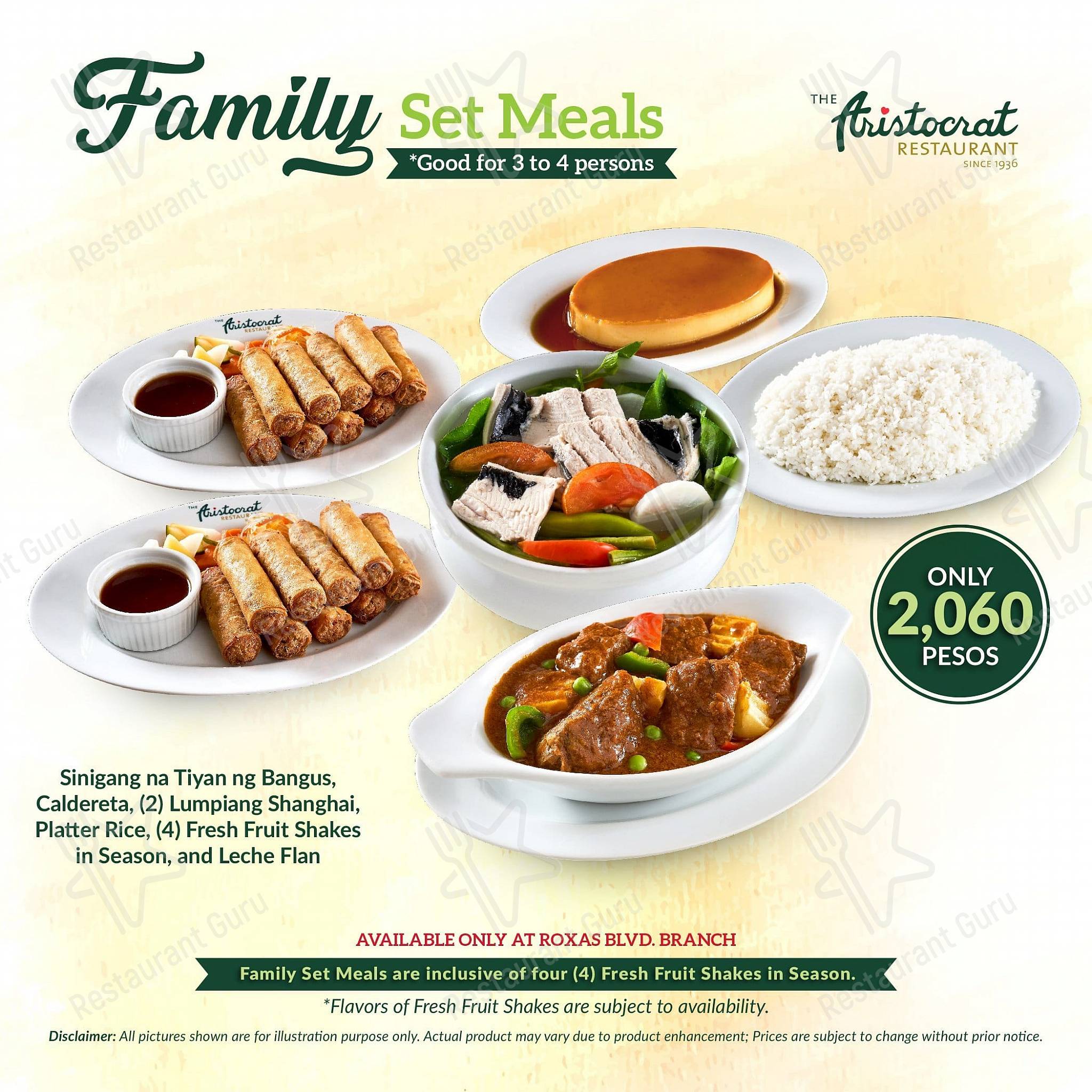 Menu at Aristocrat restaurant, Antipolo, 120 Marcos Highway