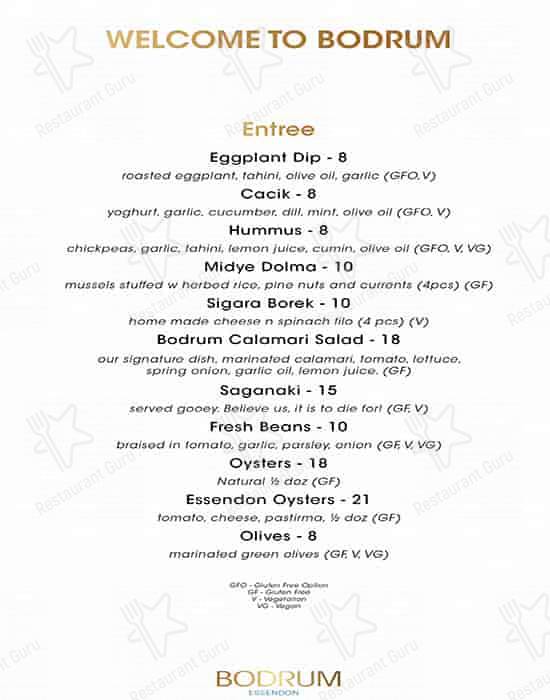 Menu at Bodrum Essendon restaurant, Essendon, 51 Fletcher St