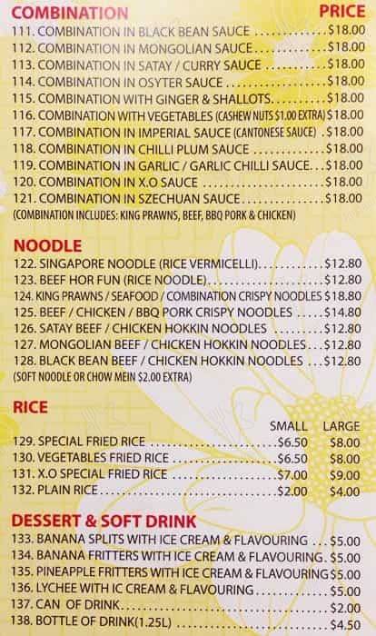Menu at Shanling Chinese Restaurant, Cranbourne