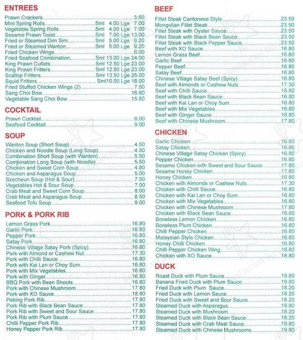 Menu at Sunflower Chinese Restaurant, Nedlands