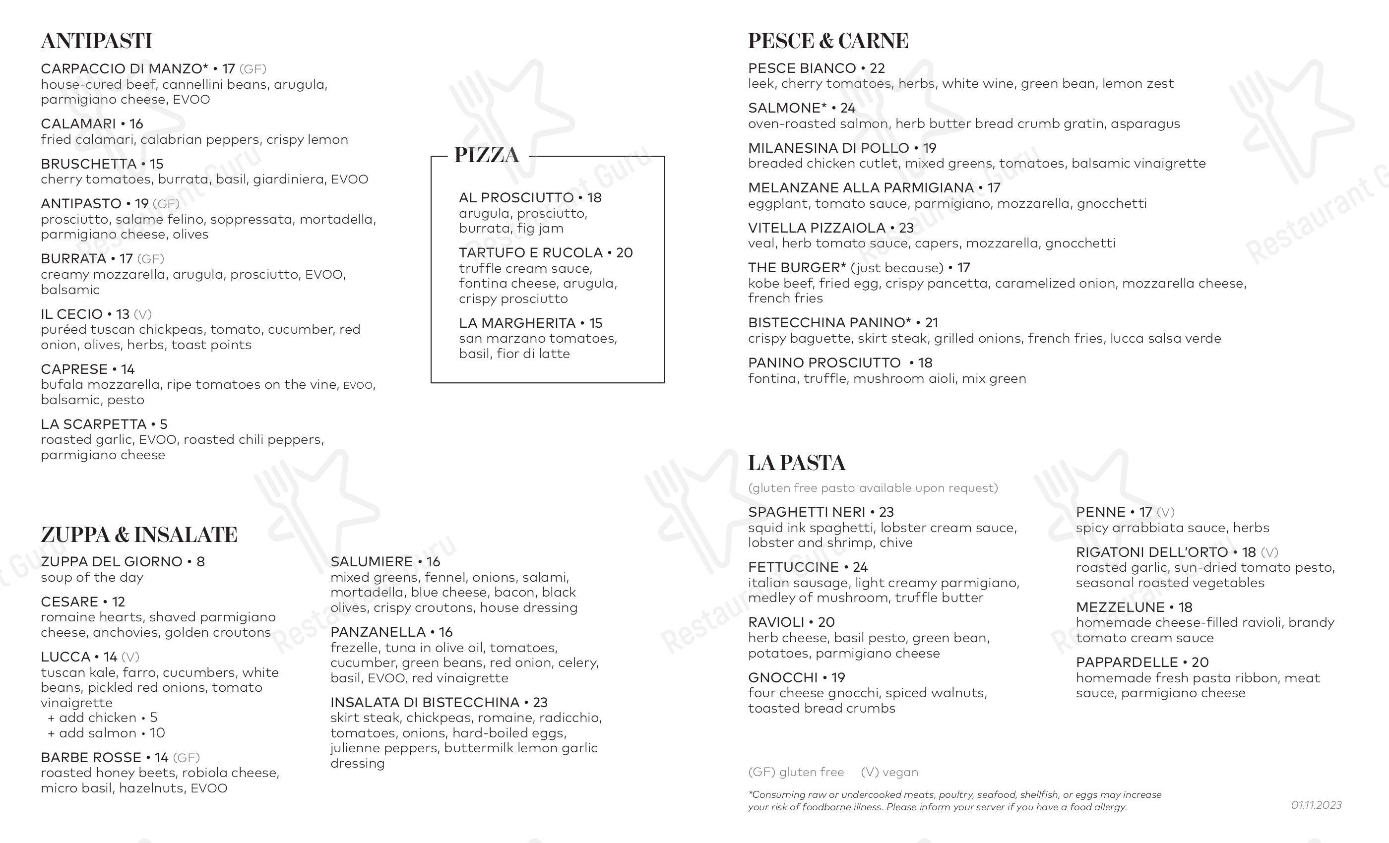 Menu at Lucca Osteria & Bar, Oak Brook