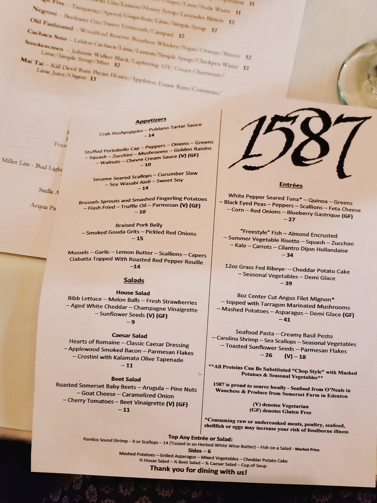 Menu at 1587 Restaurant & Lounge, Manteo
