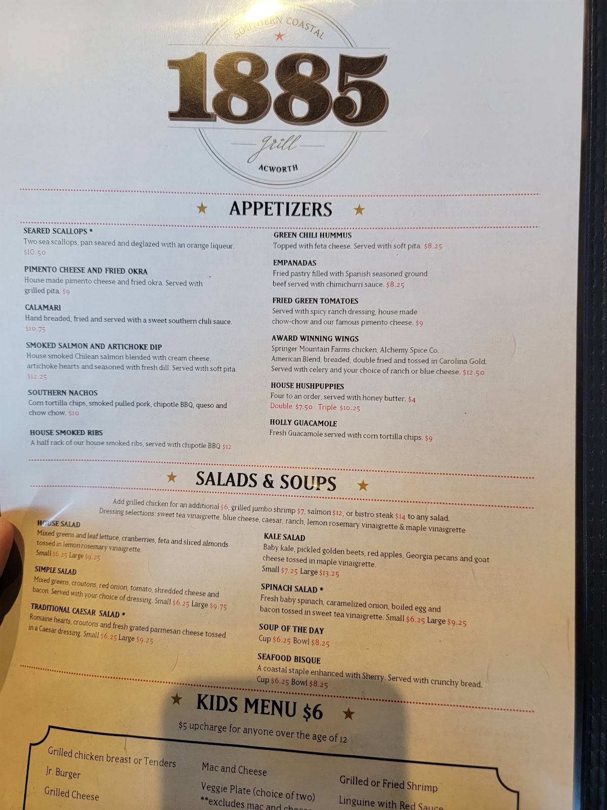 Menu at 1885 Grill- Acworth steakhouse, Acworth