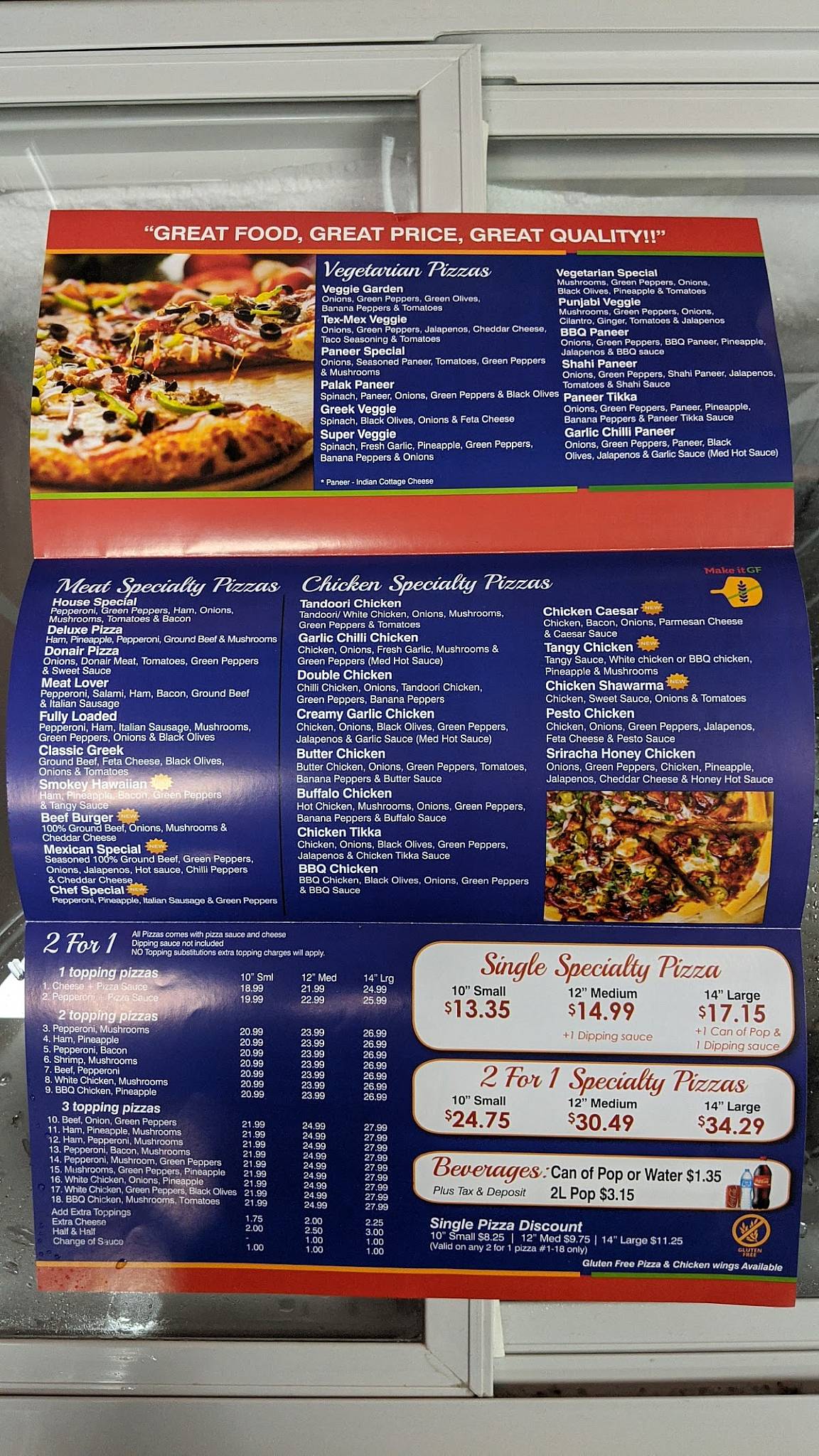 Menu au 2 For 1 Pizza House pizzeria, Edmonton, 8 Ave SW