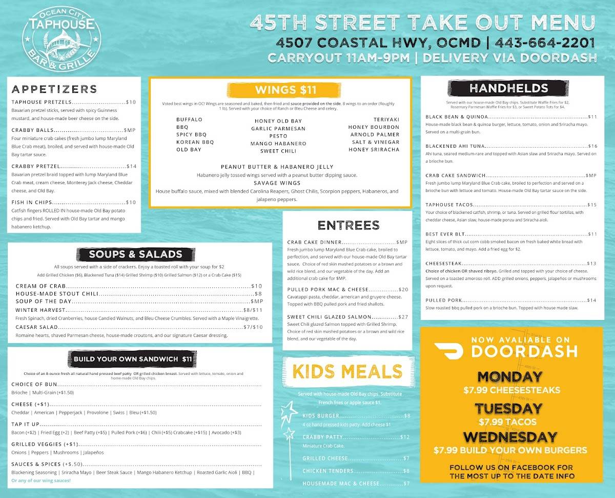 Menu at 45th Street Taphouse Bar & Grille, Ocean City