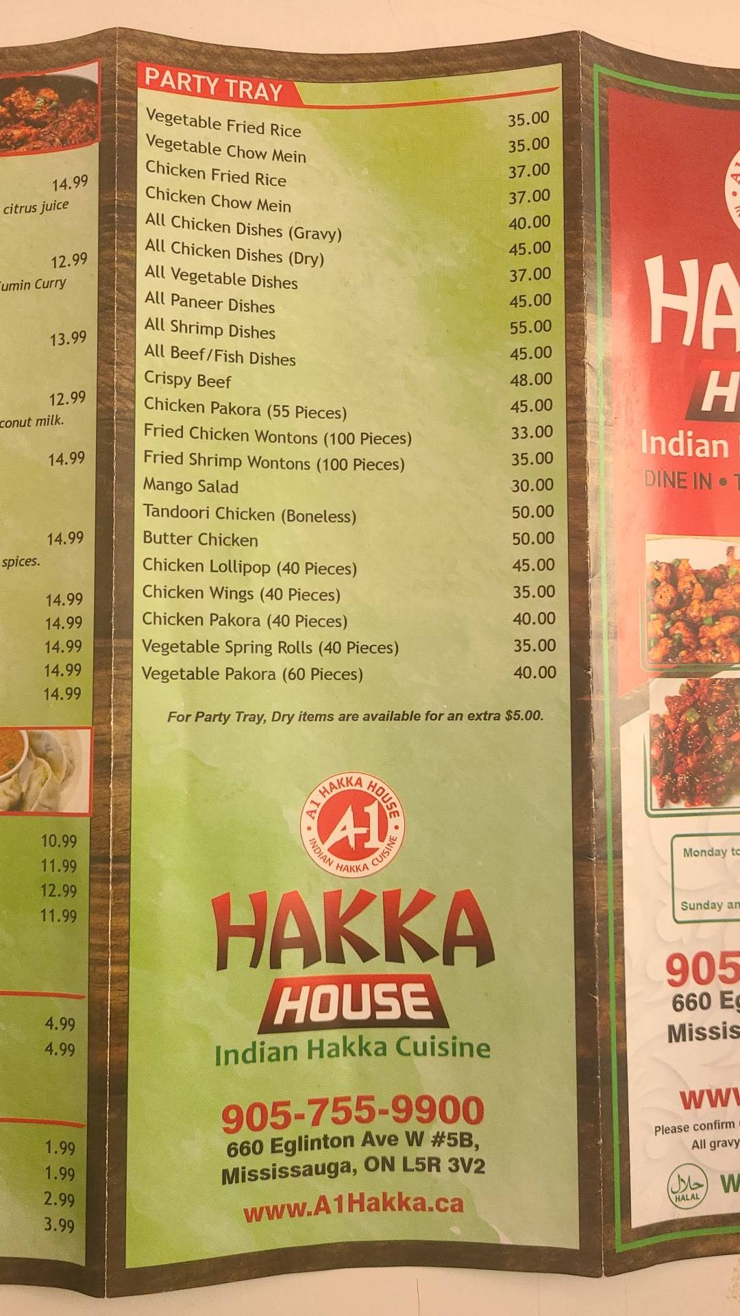 Menu au A1 Hakka House Indian Hakka Cuisine restaurant, Mississauga