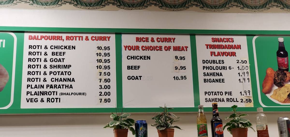 Menu at ACR Hot Roti & Doubles restaurant, Toronto