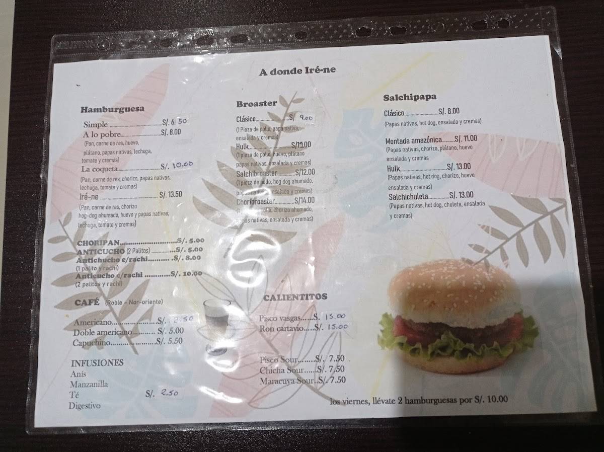 Menu at A'DONDE IRENE restaurant, Pampas