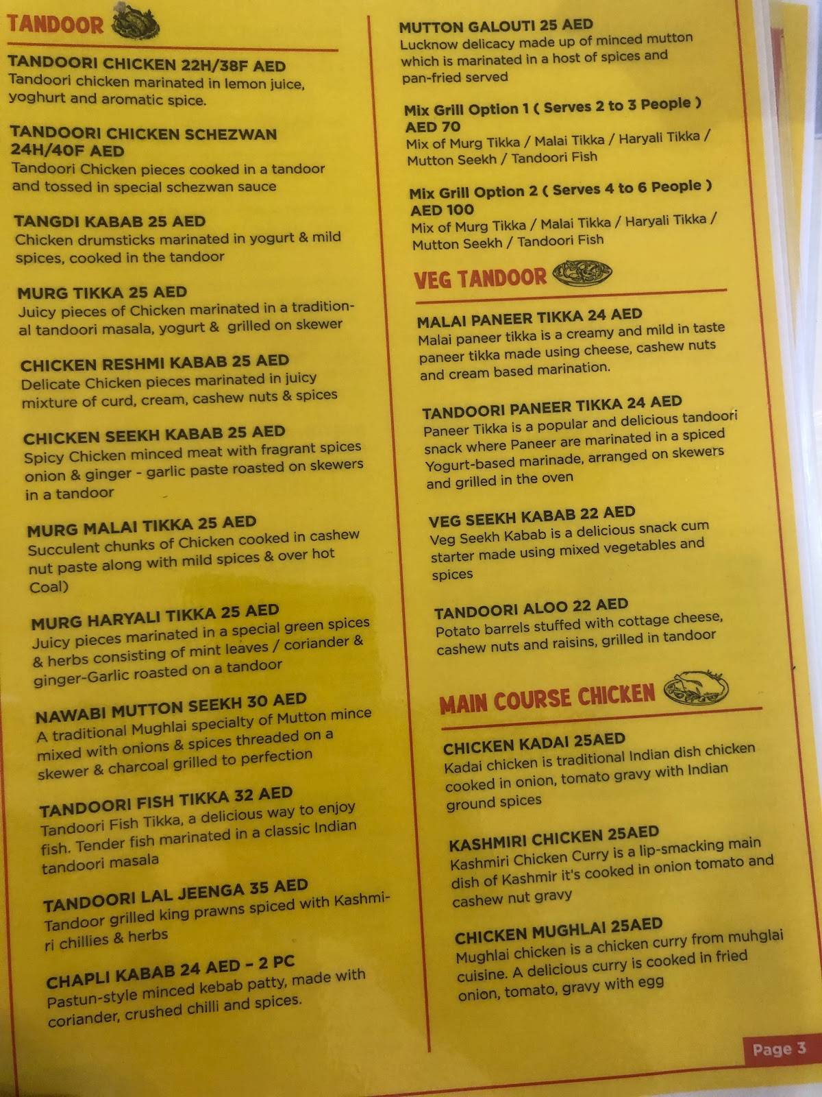 Menu at AZIZ BHAI RESTAURANT, UAE