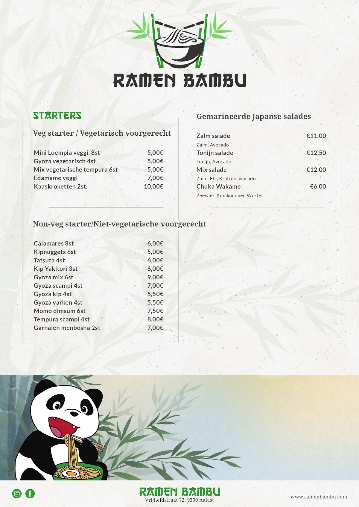 Menu au Ramen Bambu Aalst, Alost