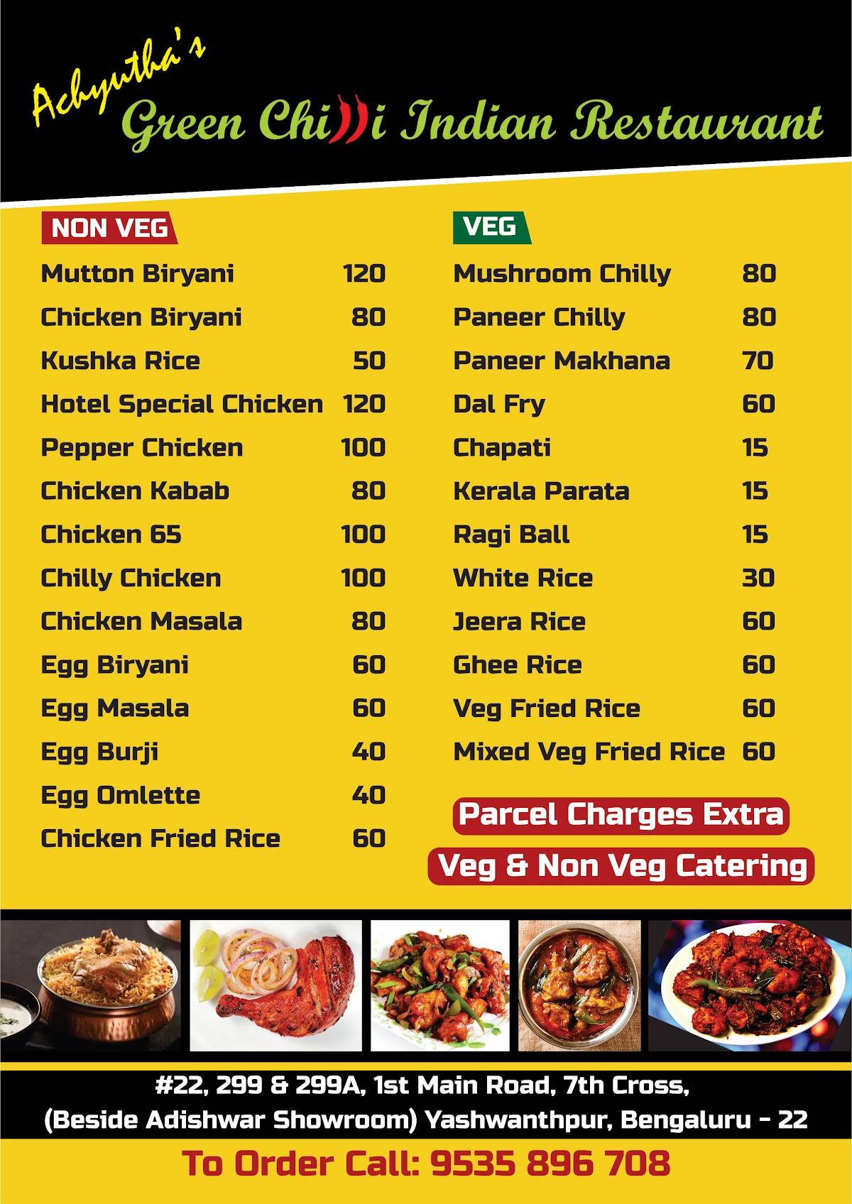 Menu at Achyutha's Green Chilly Indian Restaurant, Bengaluru