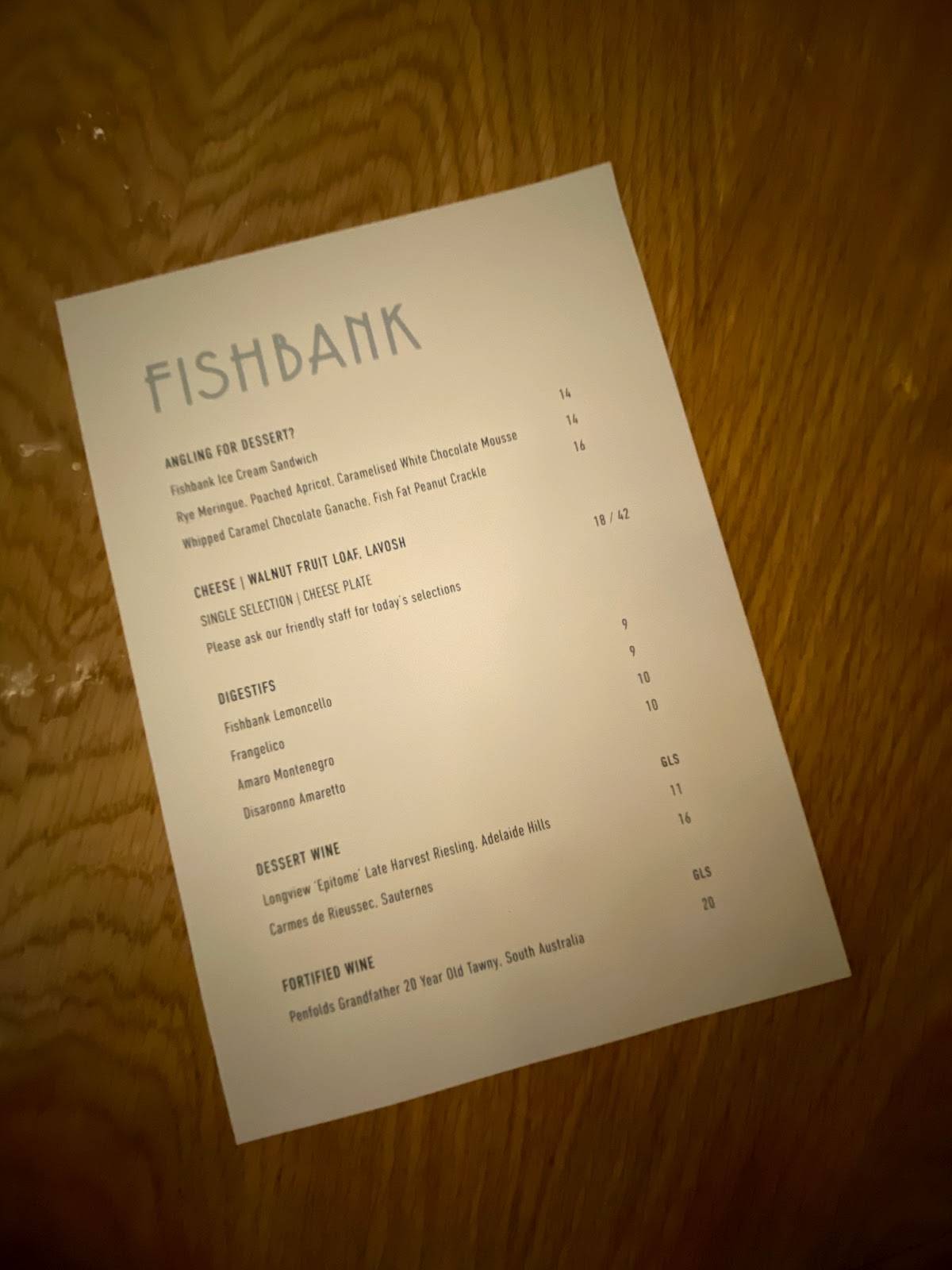 Menu at Fishbank Bar & Grill, Adelaide