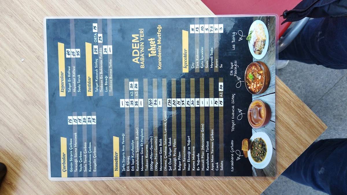Menu at Adem Baba'nın Yeri, Istanbul