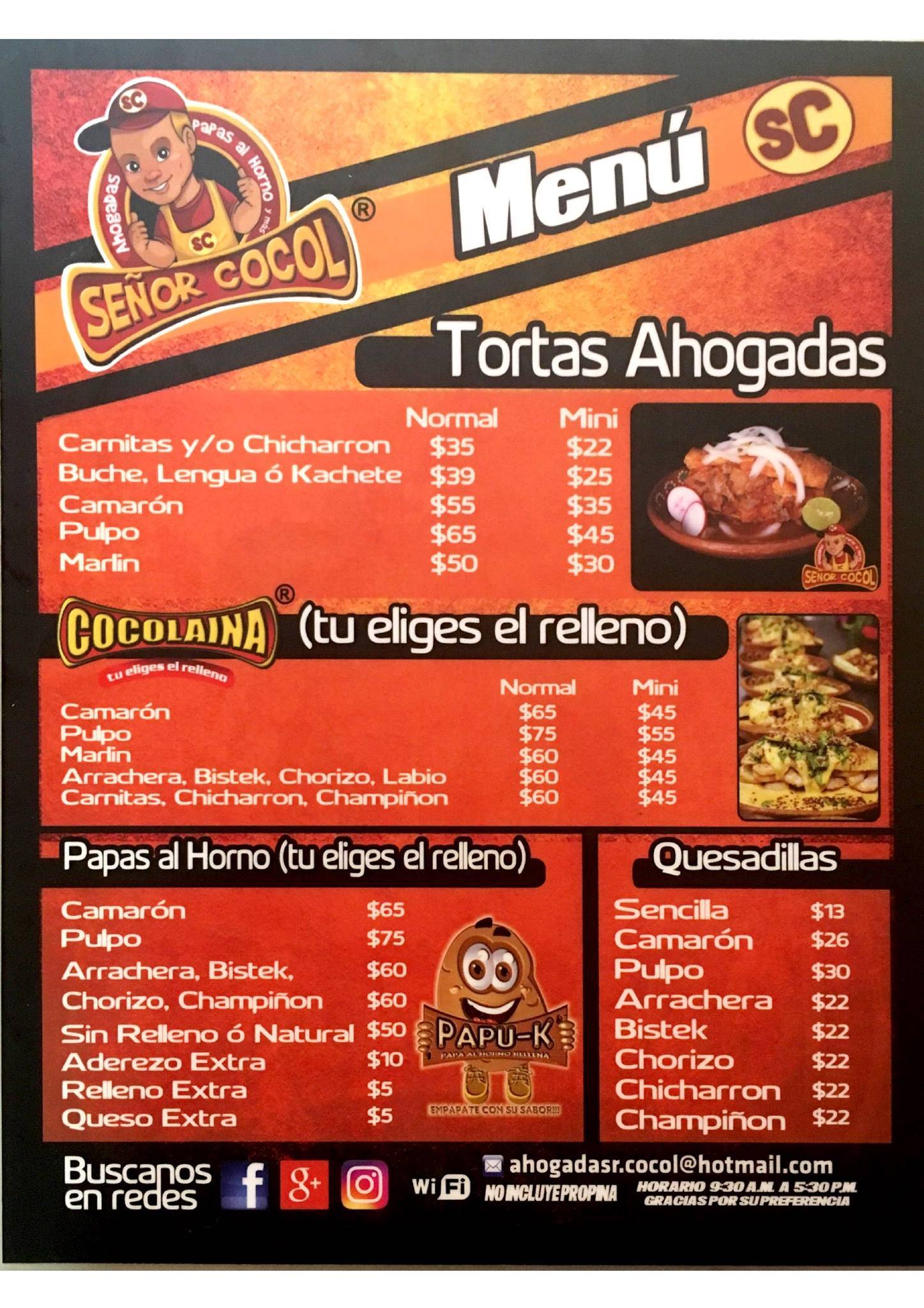 Carta del restaurante Ahogadas Señor Cocol, Guadalajara