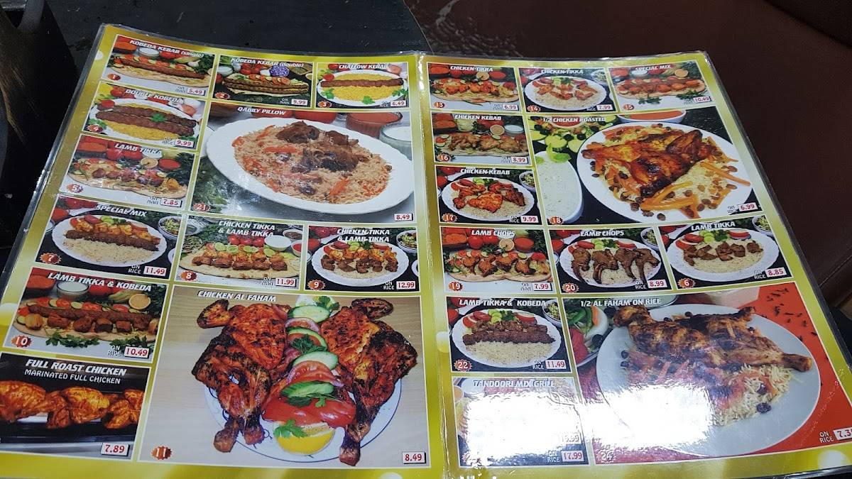 Menu at Al Jazeera Restaurant, Manchester
