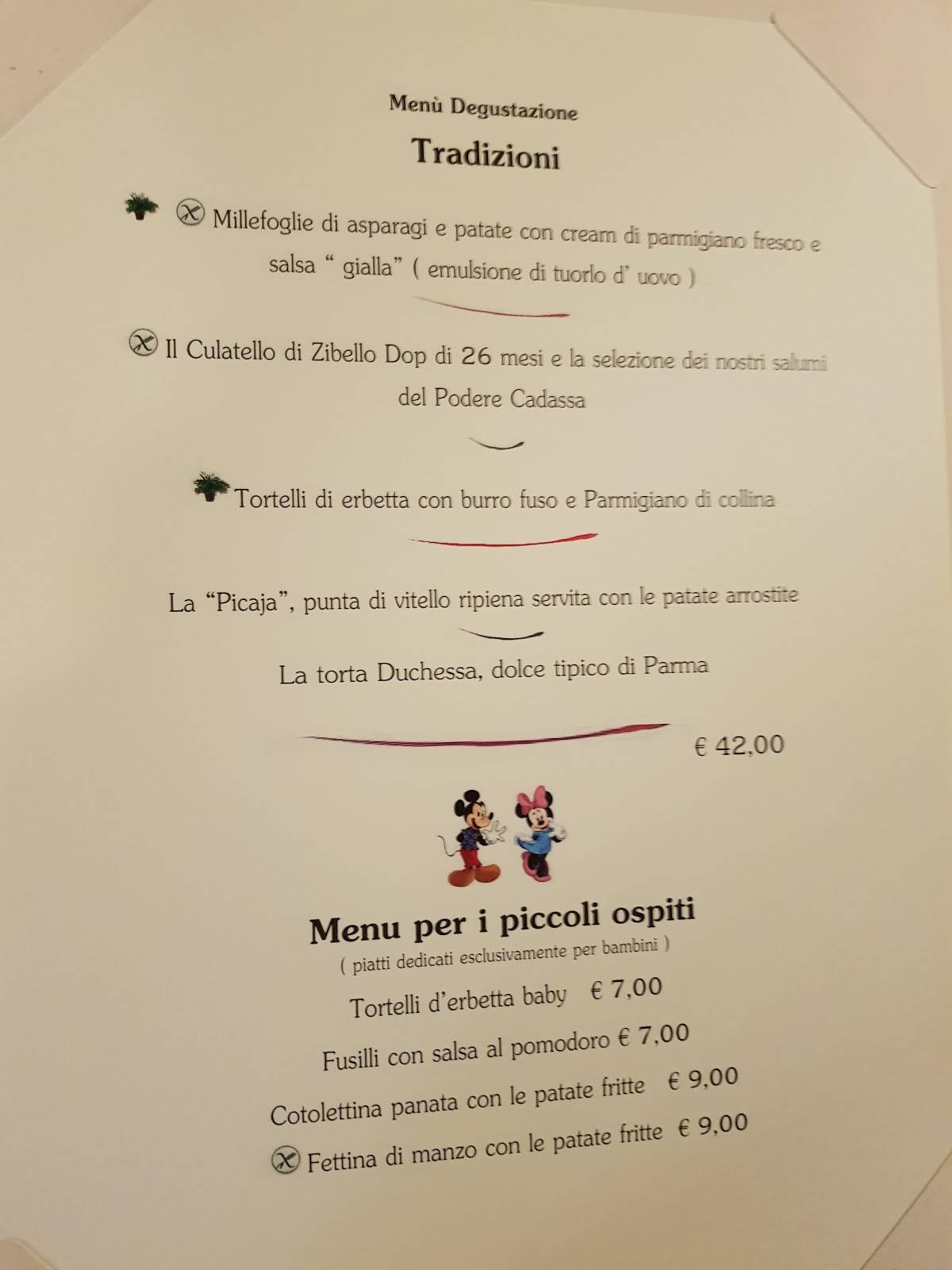 Menu da Al Vèdel ristorante, Colorno