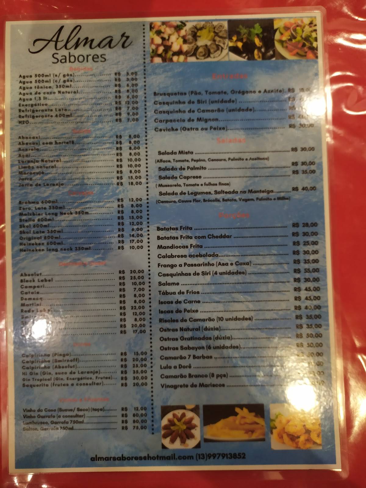 Menu at Almar Sabores restaurant, Cananéia
