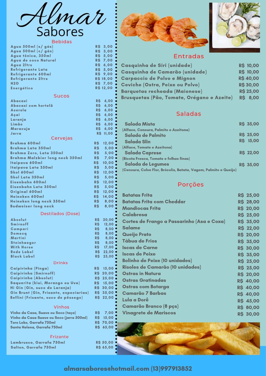 Menu at Almar Sabores restaurant, Cananéia