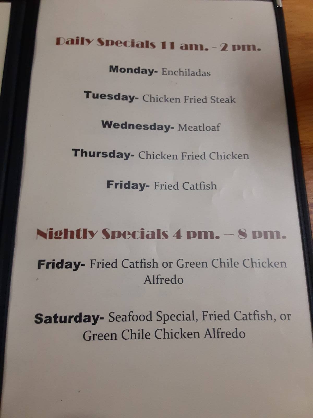 Menu at Alto Cafe, Alto, 810 NM-48