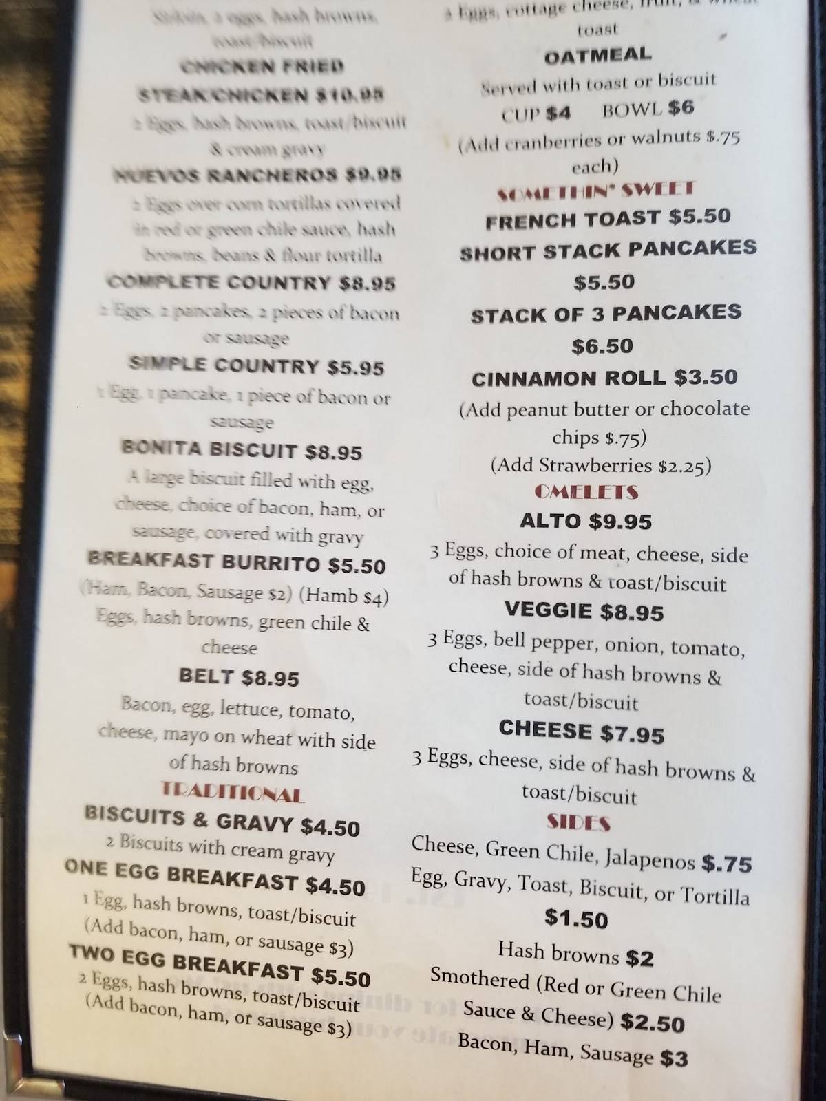 Menu at Alto Cafe, Alto, 810 NM-48
