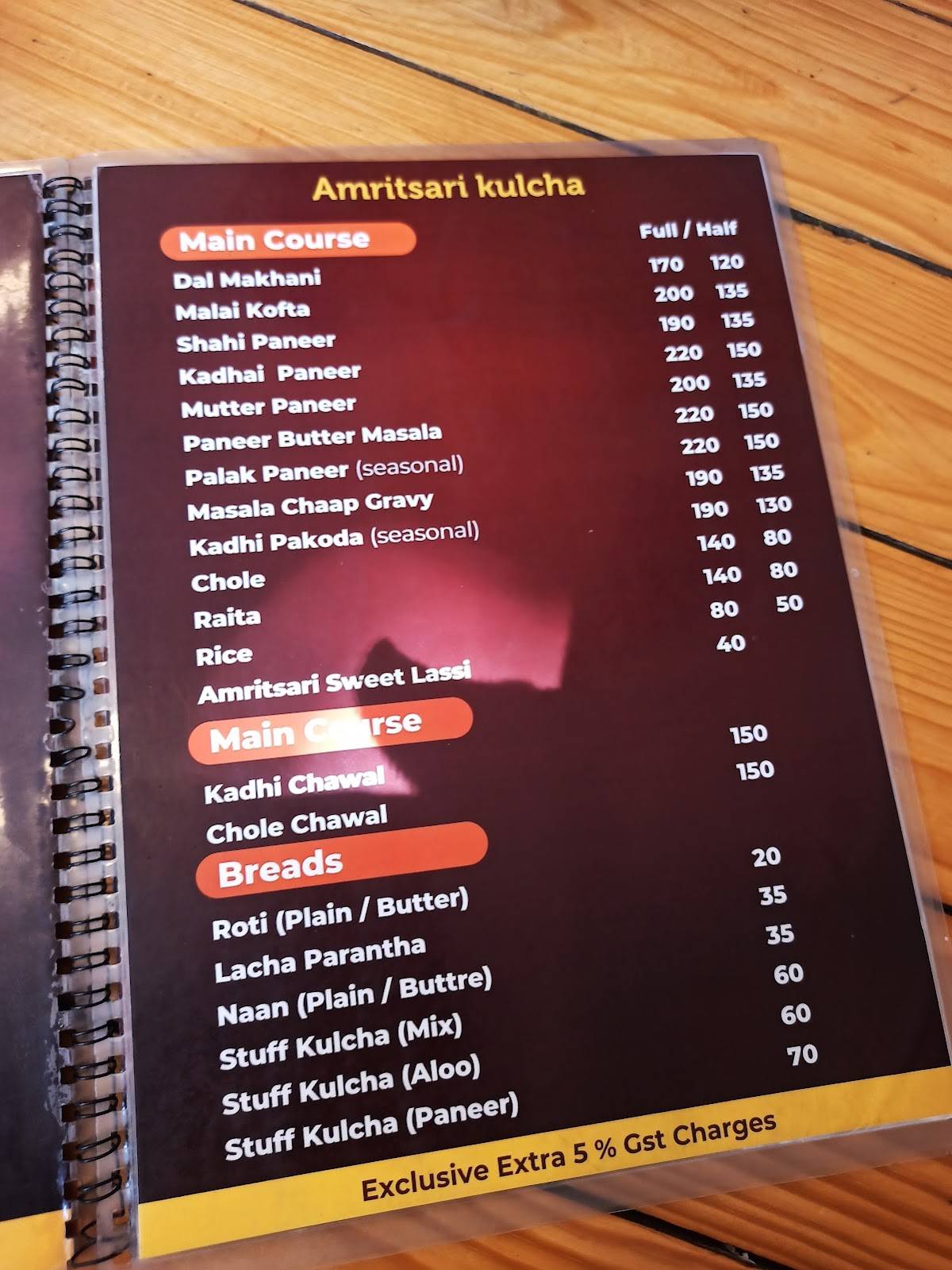 Menu at Amritsari kulcha & Delhi's Chaap, Pune, Shop no. 1