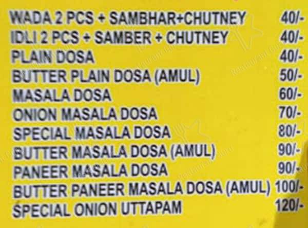 Menu at Anna Dosa, Dehradun