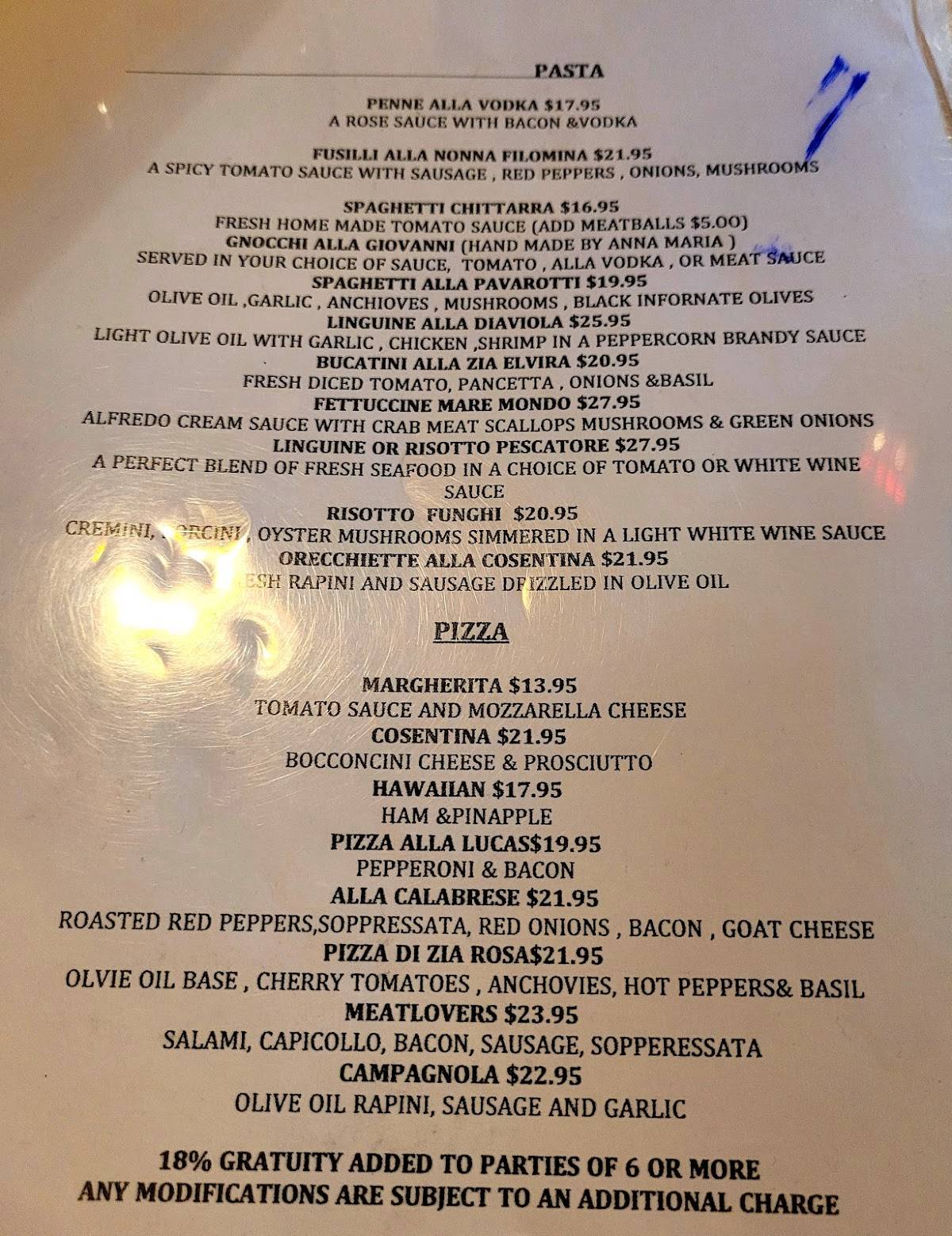 Menu at Anna Maria Trattoria restaurant, Vaughan