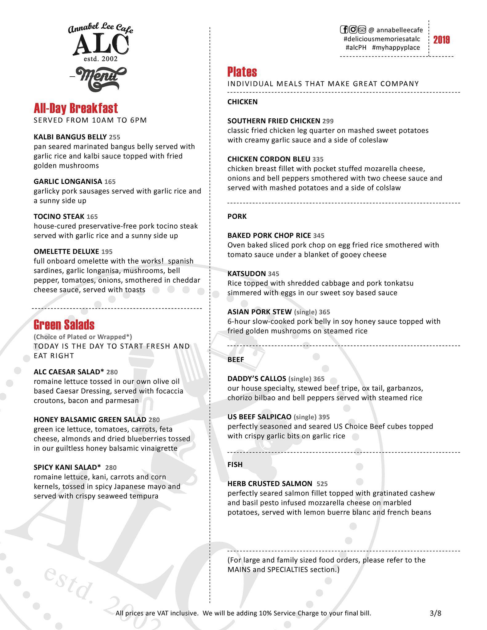 Menu at ALC Bistro restaurant, Pasig