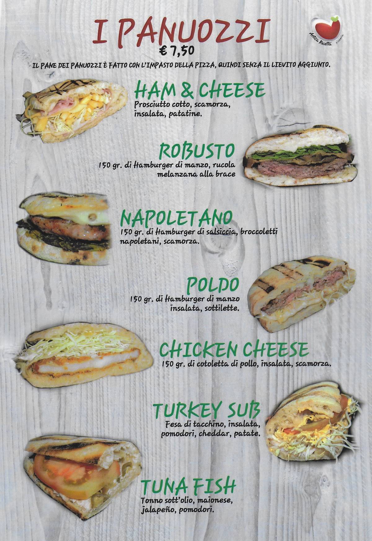 Menu da Antica Ricetta ristorante, Roma