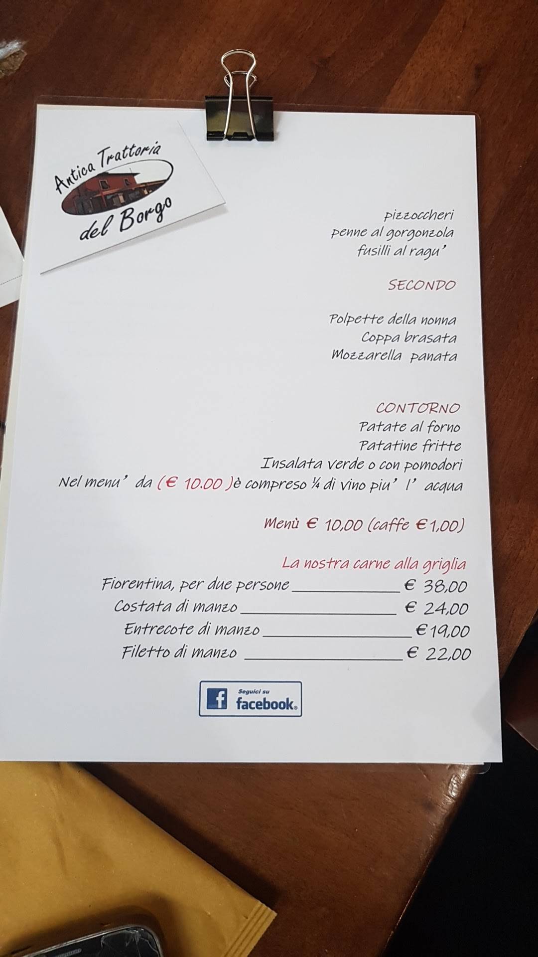 Menu da Antica Trattoria del Borgo ristorante, San Giuliano Milanese