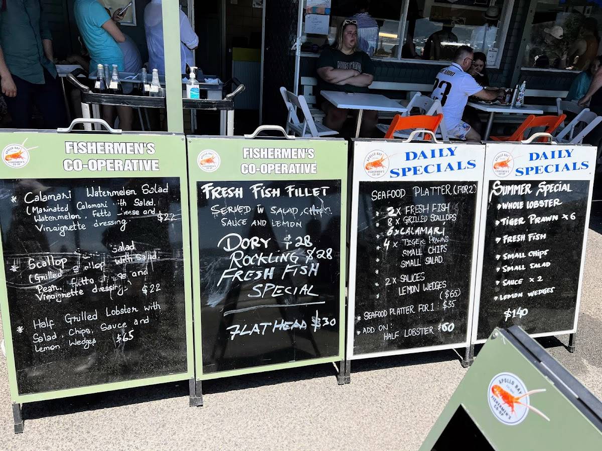 Menu at Apollo Bay Fishermen's Co-Op restaurant, Apollo Bay