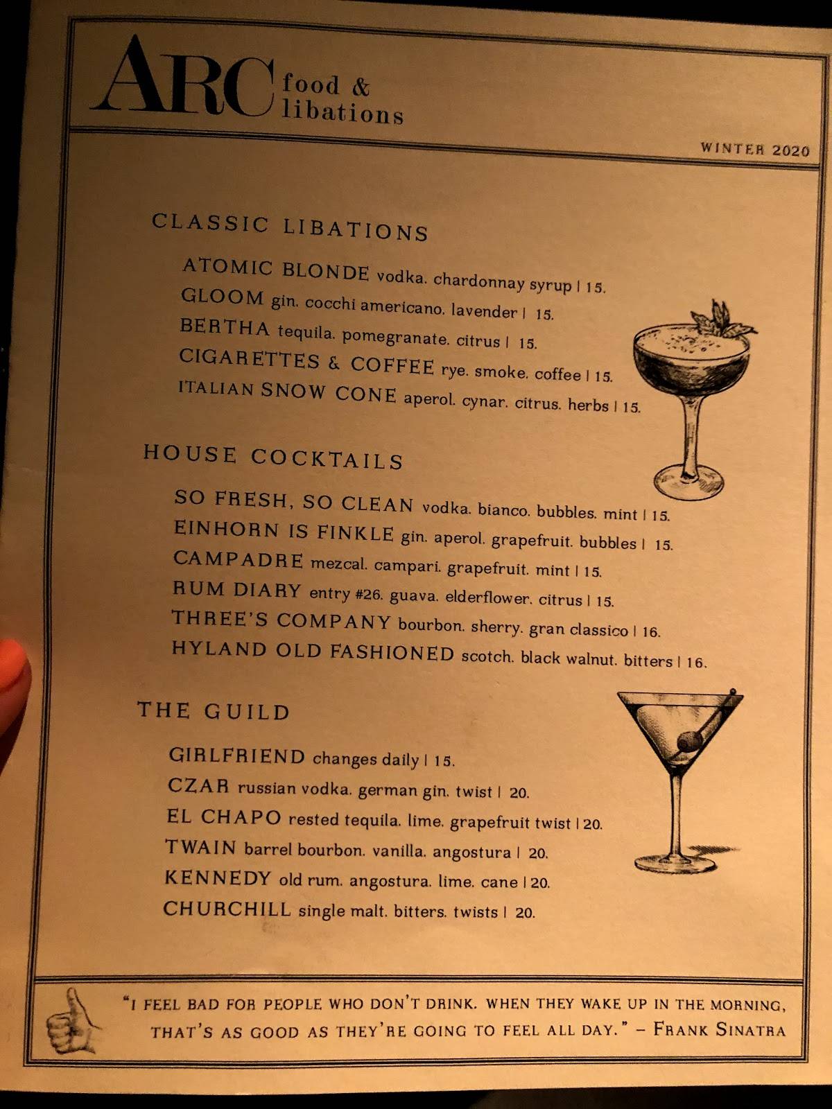 Menu at Arc Food & Libations pub & bar, Costa Mesa