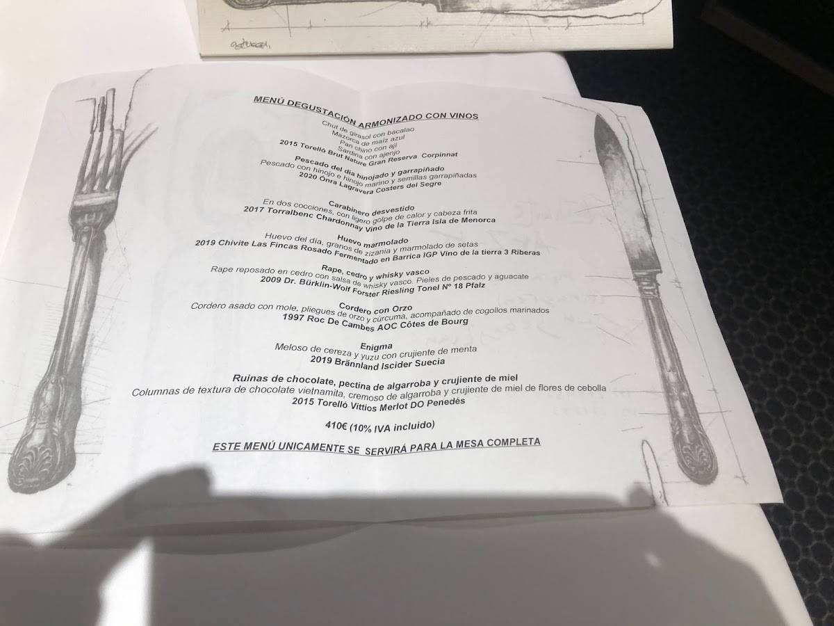 Menu at Arzak restaurant, San Sebastián, Alcalde J. Elosegi Hiribidea