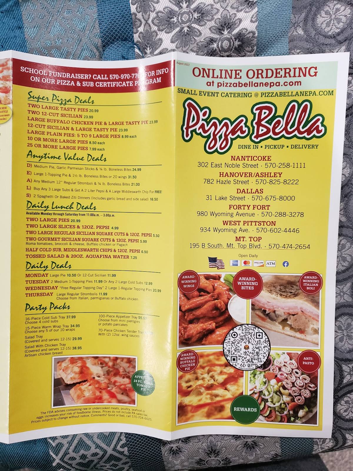 Menu at Pizza Bella - Hanover/Ashley pizzeria, Ashley, 782 Hazle St