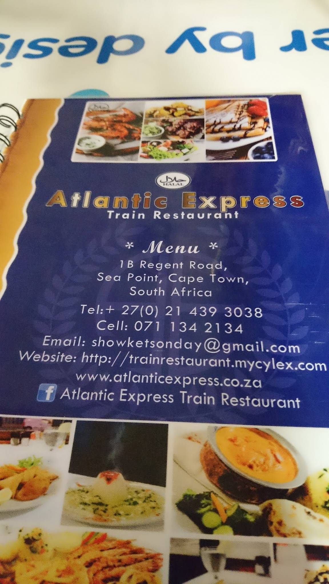 Menu at Atlantic Express Train Restaurant, Cape Town