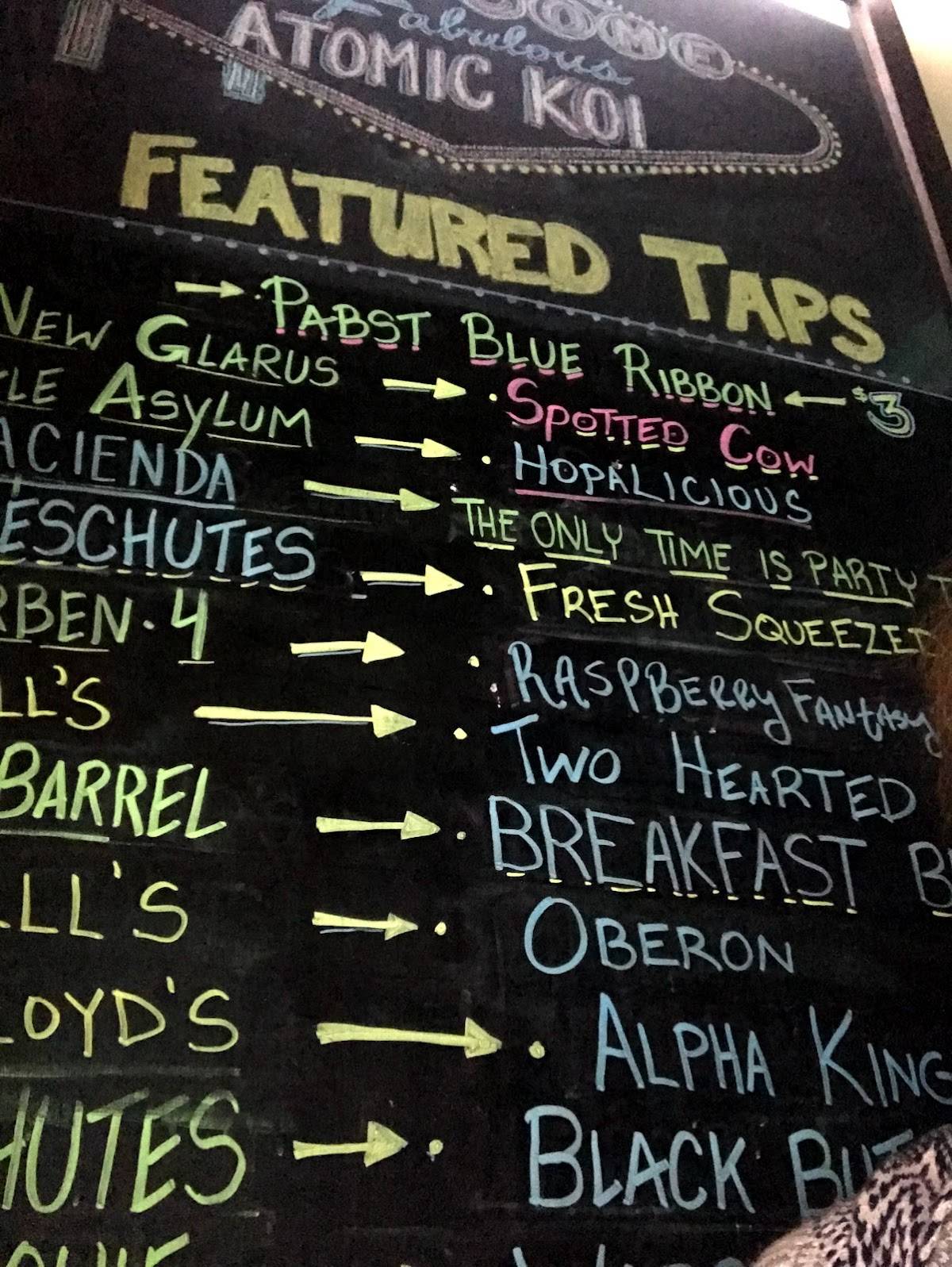 Menu at Atomic Koi Cocktail Lounge pub & bar, Fitchburg