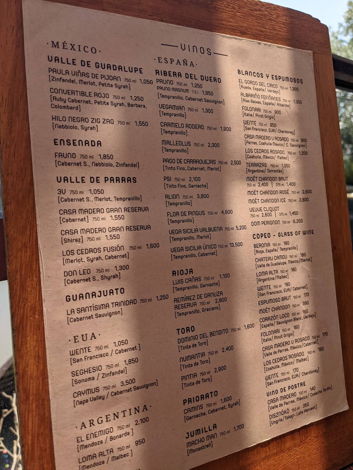 Menu at Atrio Restaurant, San Miguel de Allende