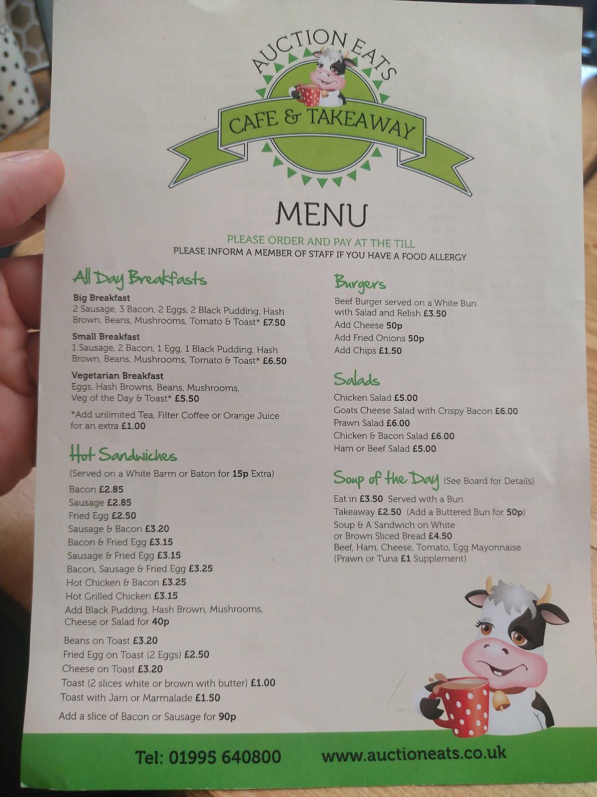 Menu at Auction Eats cafe, Garstang, Garstang Rd